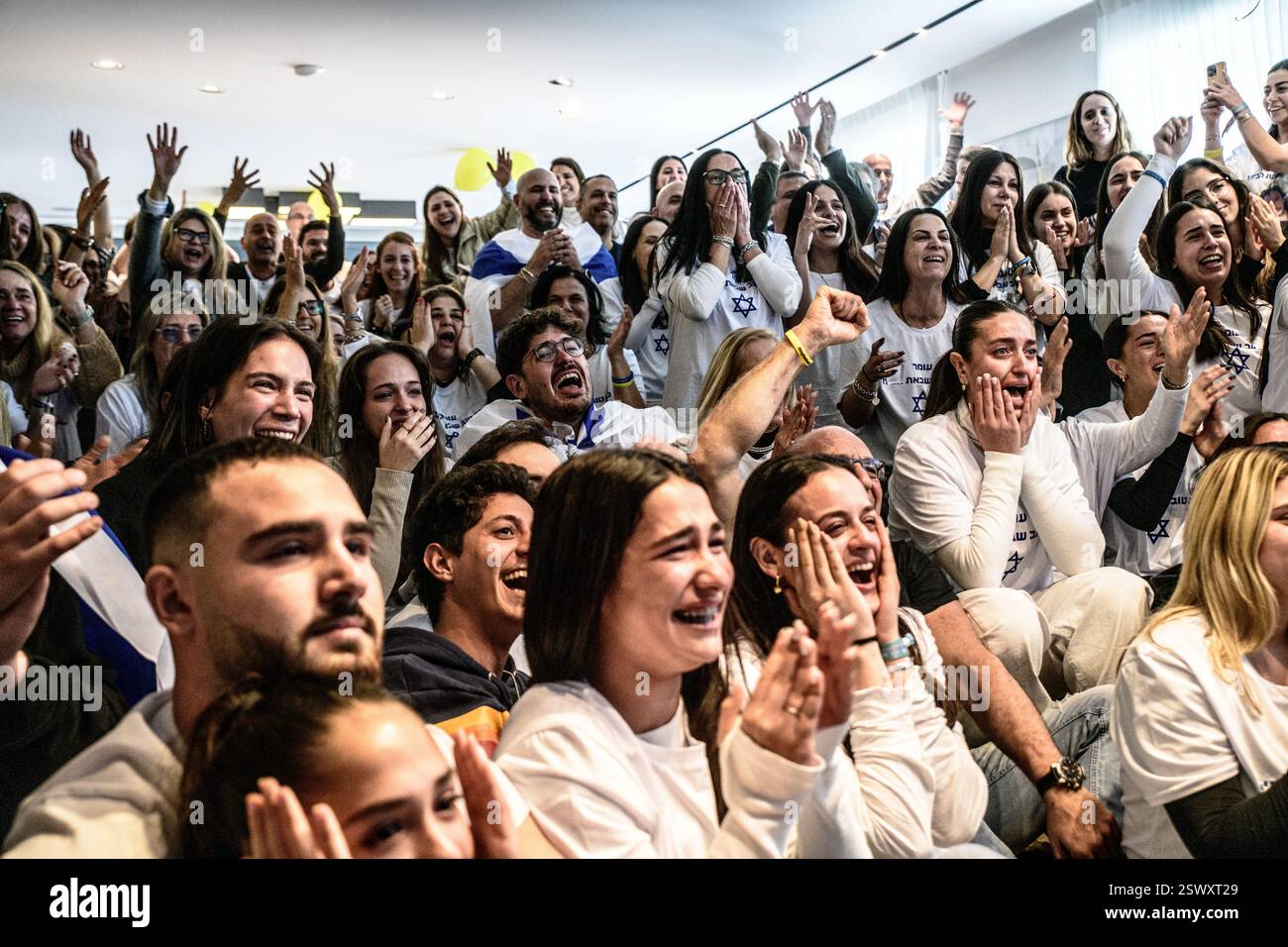 Israel. 22nd Feb, 2025. Siblings and grandmother of Israeli hostage ...
