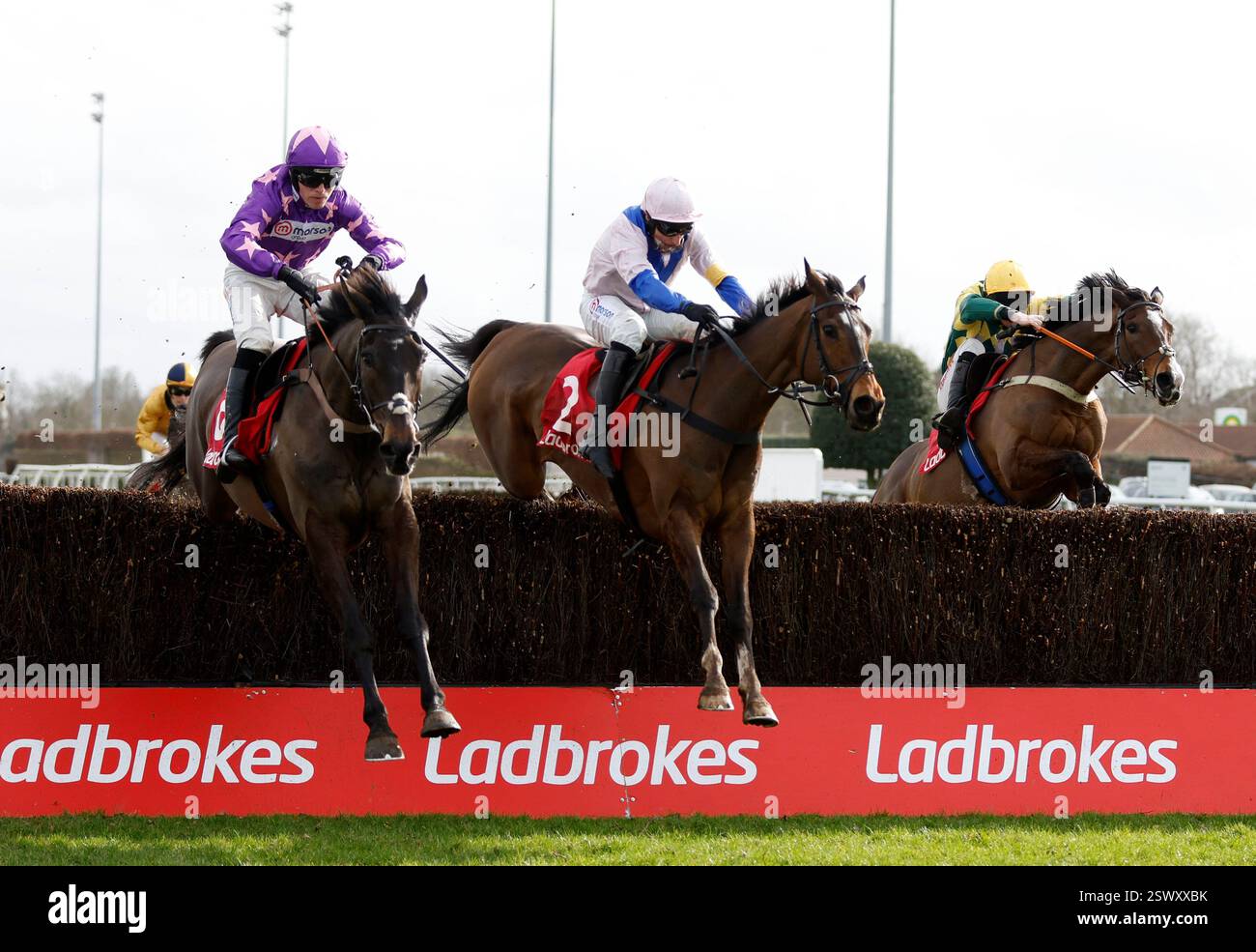 Rubaud ridden by Harry Cobden (left) clear a fence before going on to ...