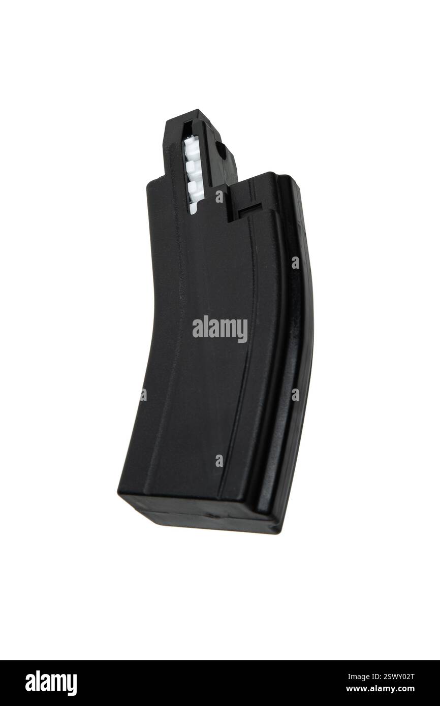Black airsoft magazine for a modern AR-style carbine, featuring a ...