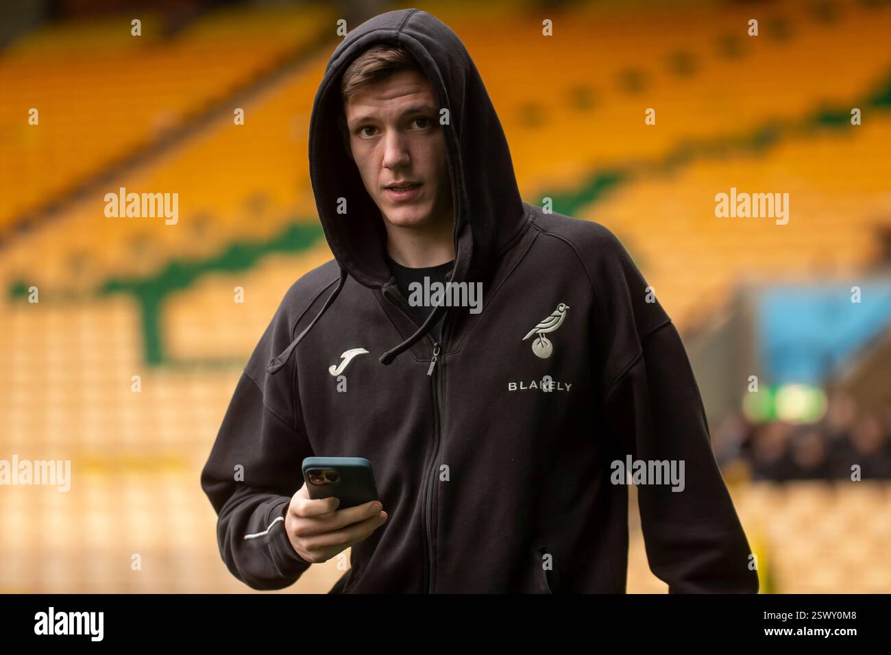 Ante Crnac of Norwich City arrives before the Sky Bet Championship ...