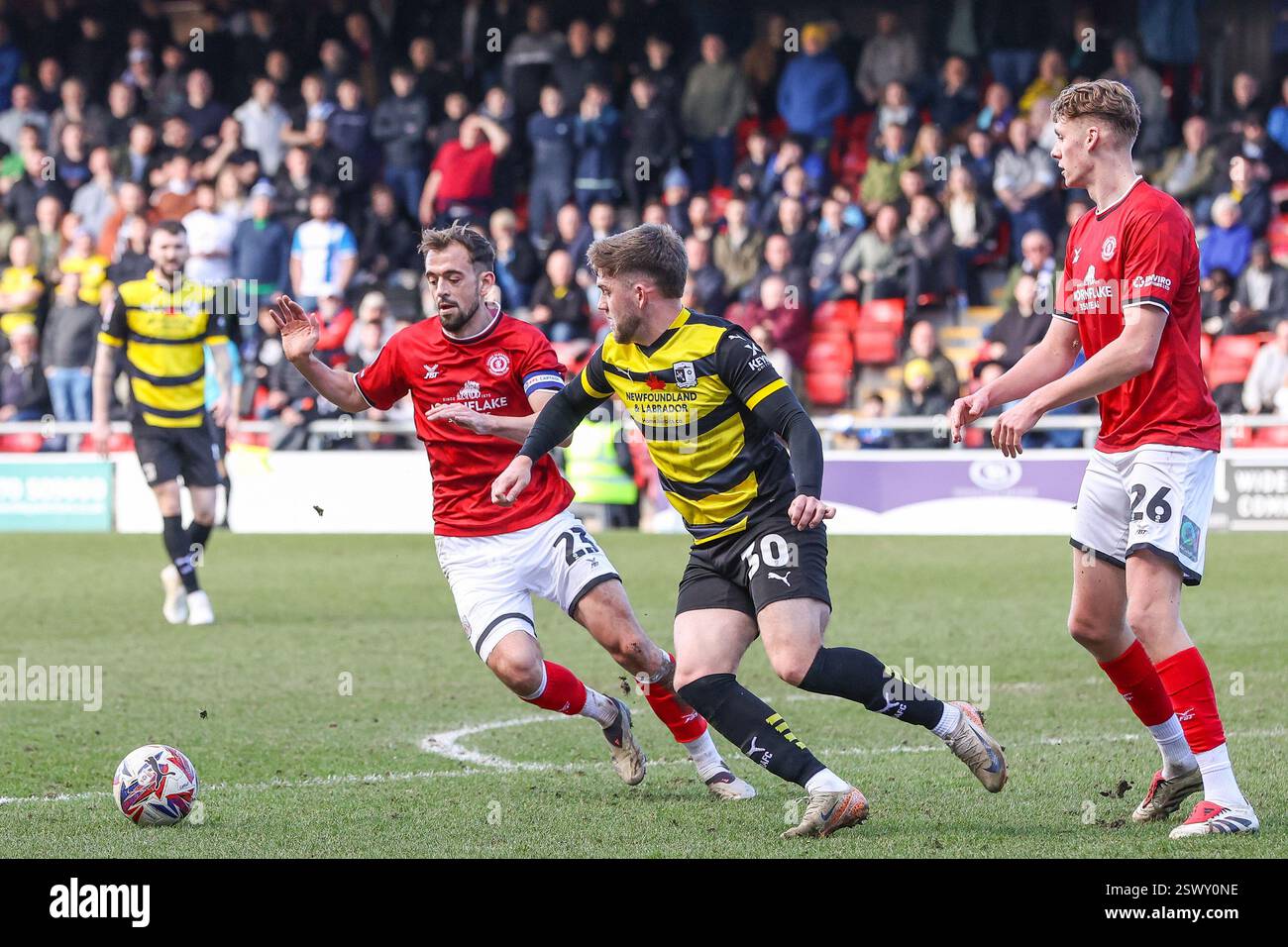 #23, Jack Powell of Crewe Alexandra & #30, Ben Jackson of Barrow AFC ...