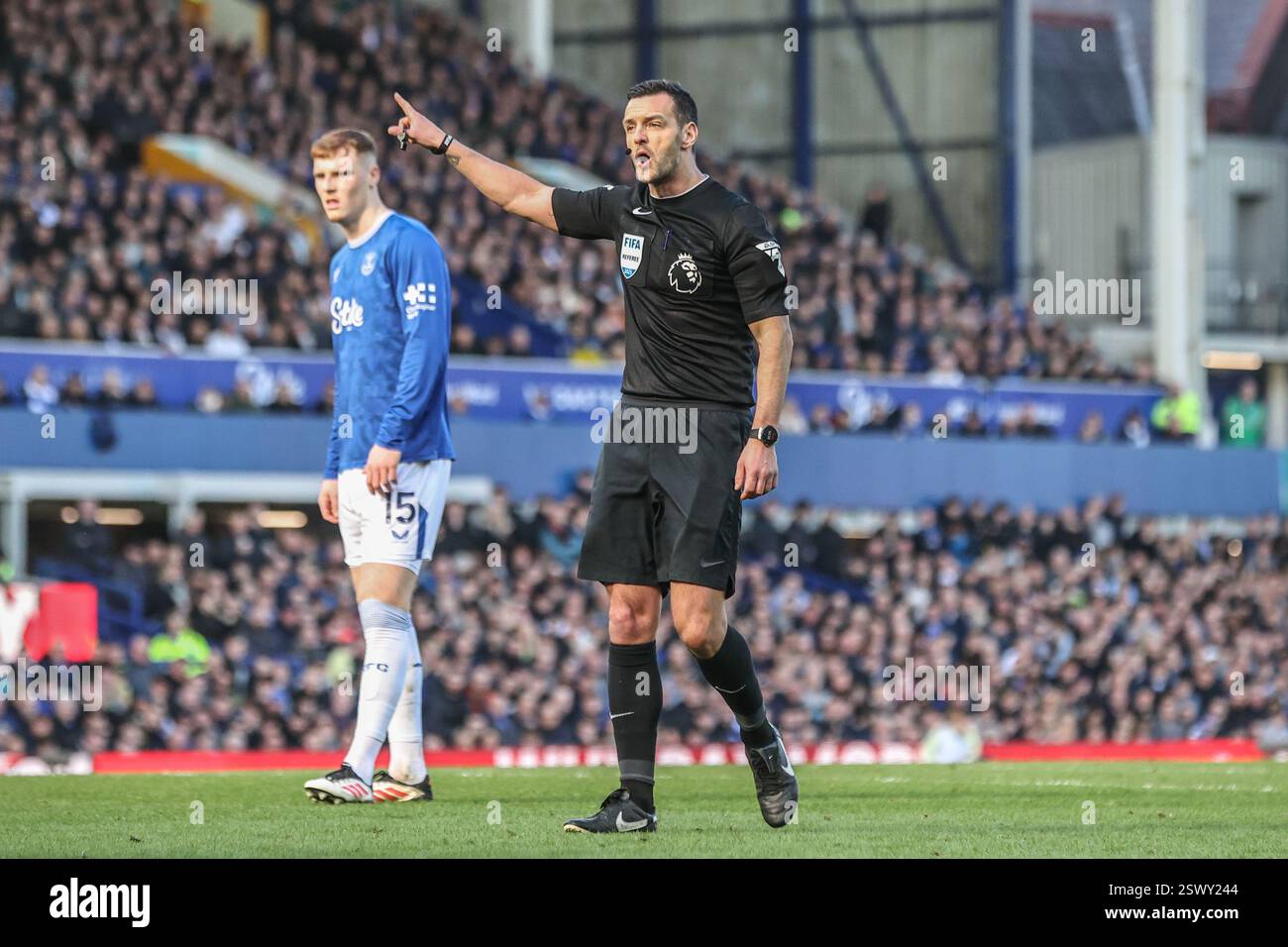 Referee Andy Madley gives instructions during the Premier League match ...