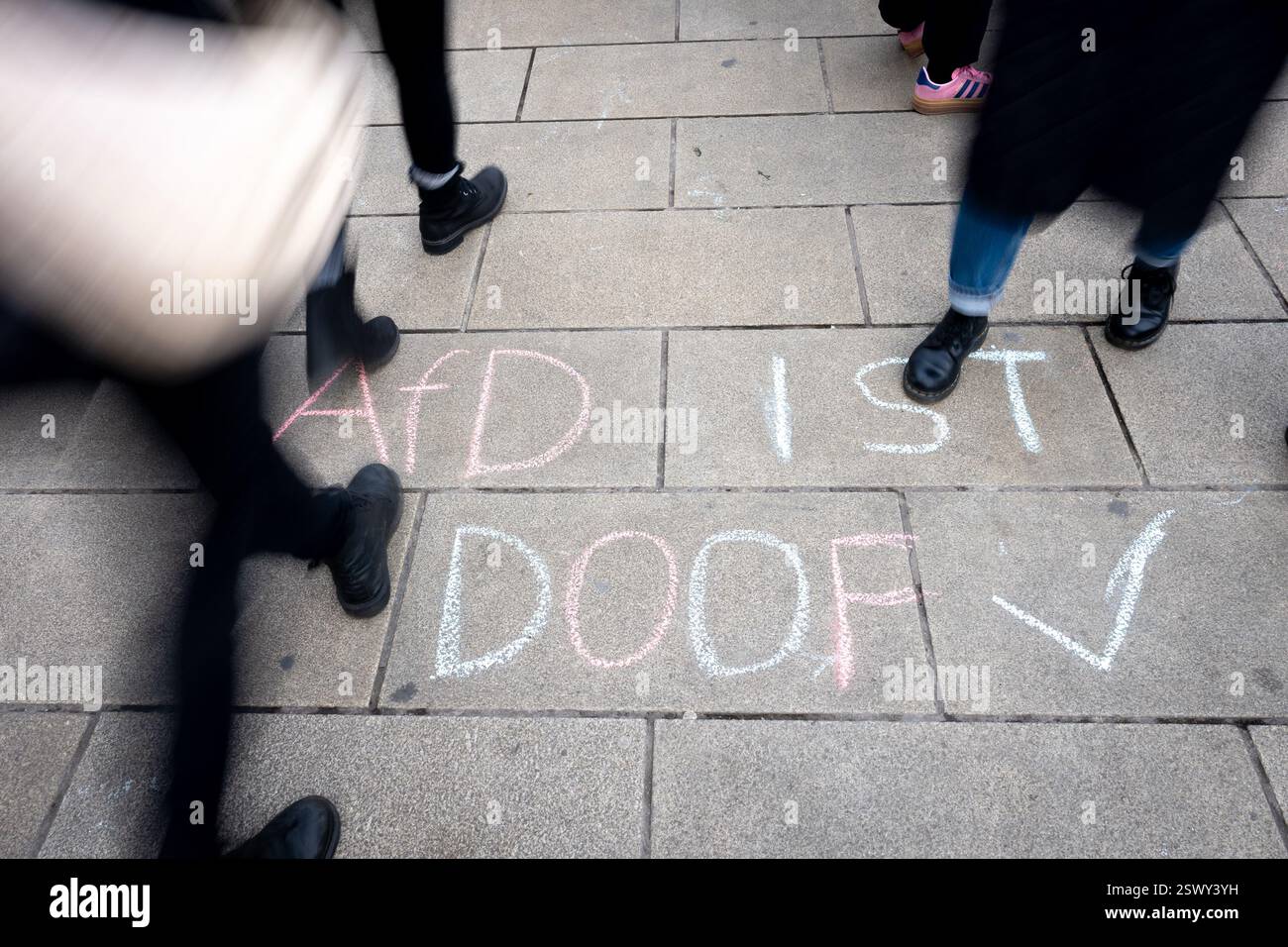 Erfurt, Germany. 22nd Feb, 2025. The slogan "AfD is stupid" was written ...