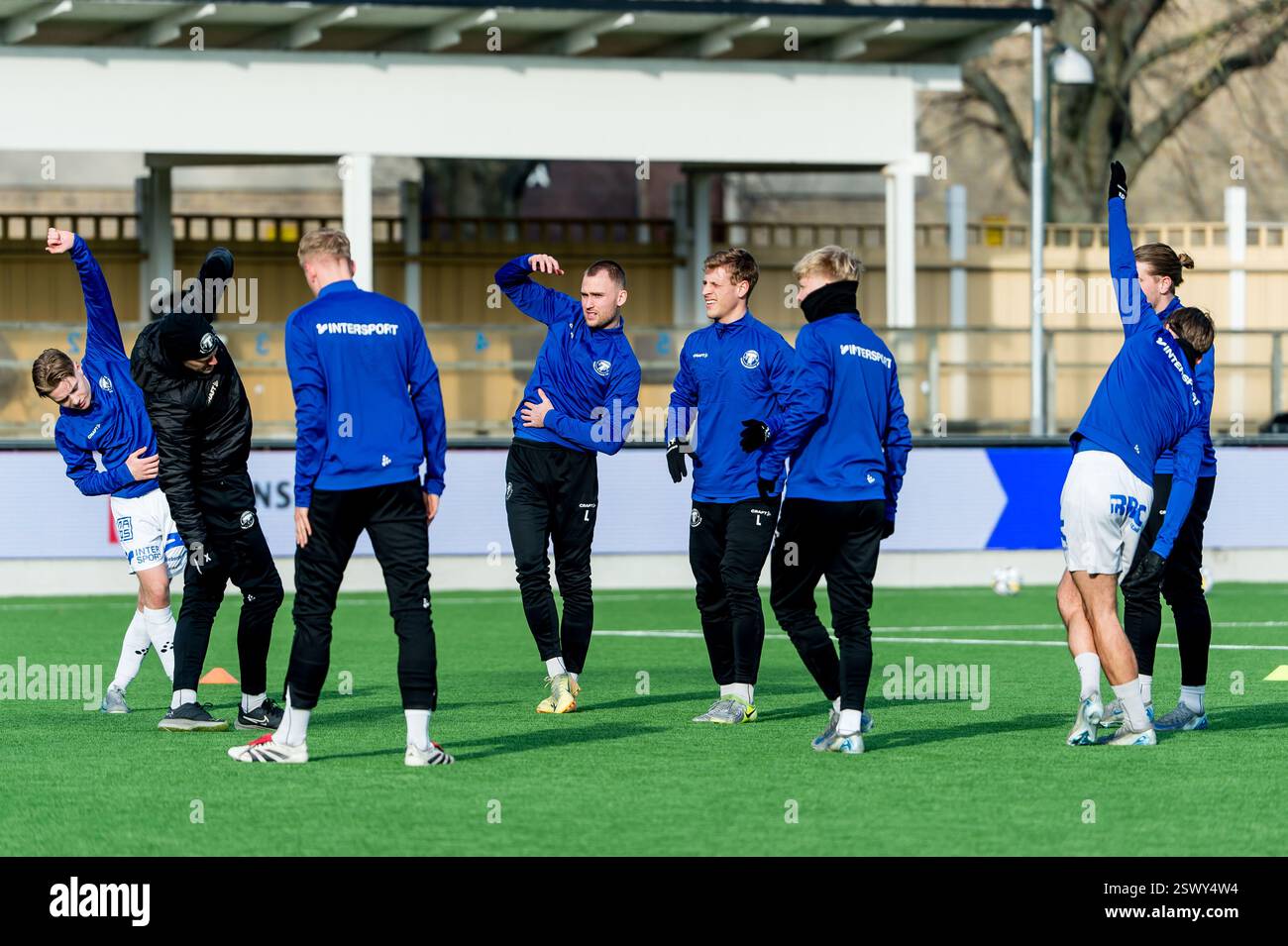 250222 Trelleborgs spelare inför fotbollsmatchen i Svenska Cupen mellan ...