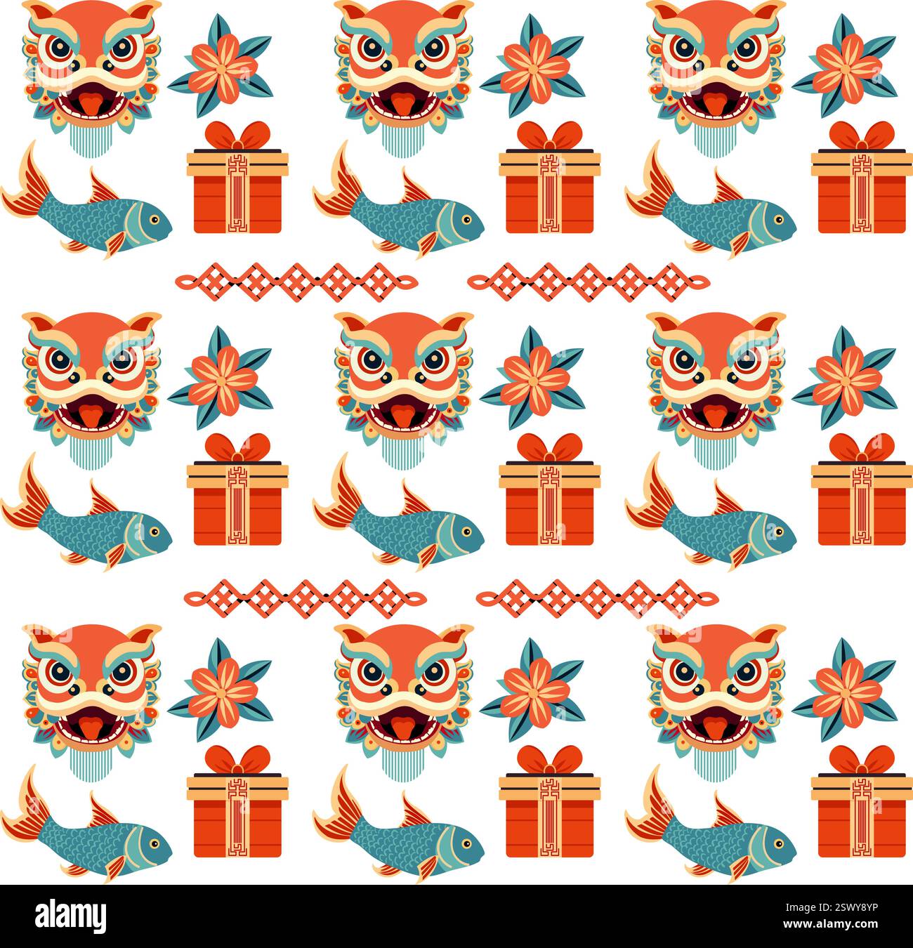 Vector seamless pattern Holiday Happy New Year. Illustration Chinese ...