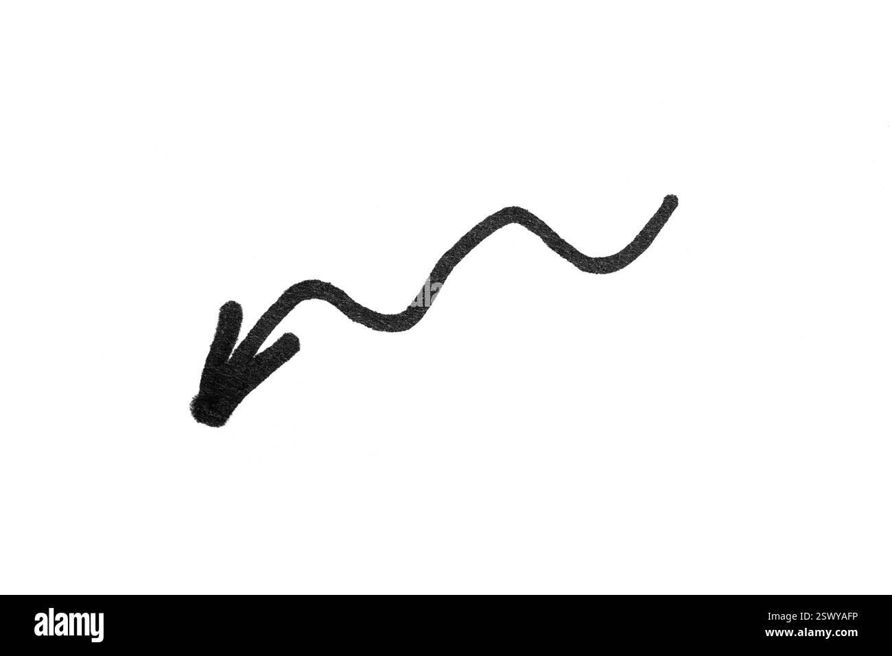 Black hand drawn arrow, winding and pointing downwards, highlighted on ...