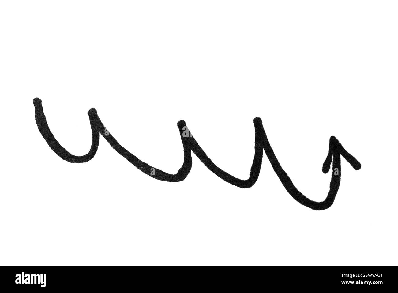 Black wavy arrow, highlighted on white background. Hand drawn ...