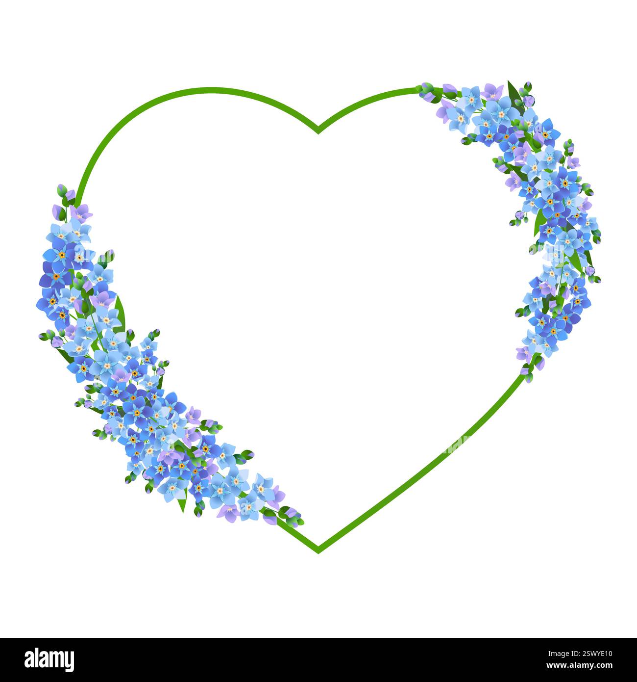 Vector heart with spring flowers. Blue forget-me-nots for Mother's Day ...