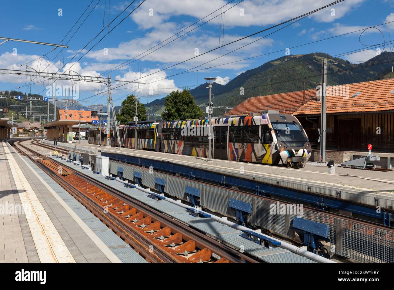 Montreux Berner Oberland Bahn Be 4/4 electric multiple unit train at Zweisimmen railway station ...