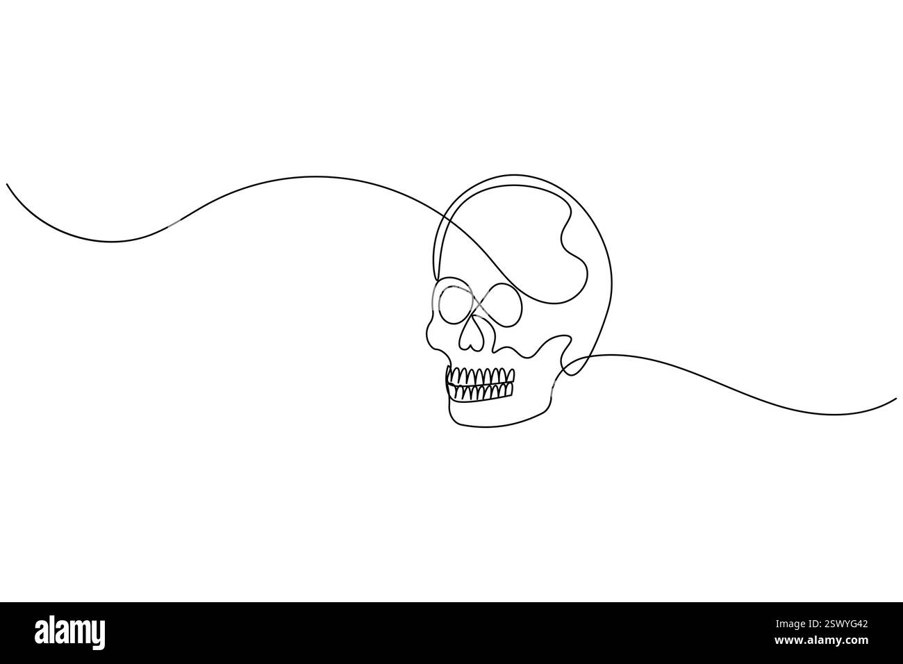 Human skull continuous one line drawing and and minimalist style ...