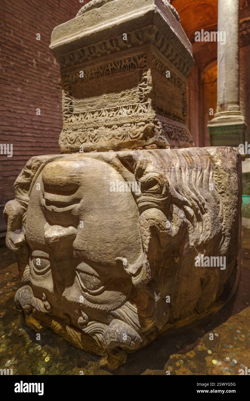 The upside down head of Medusa in the Basilica Cistern (underground ...