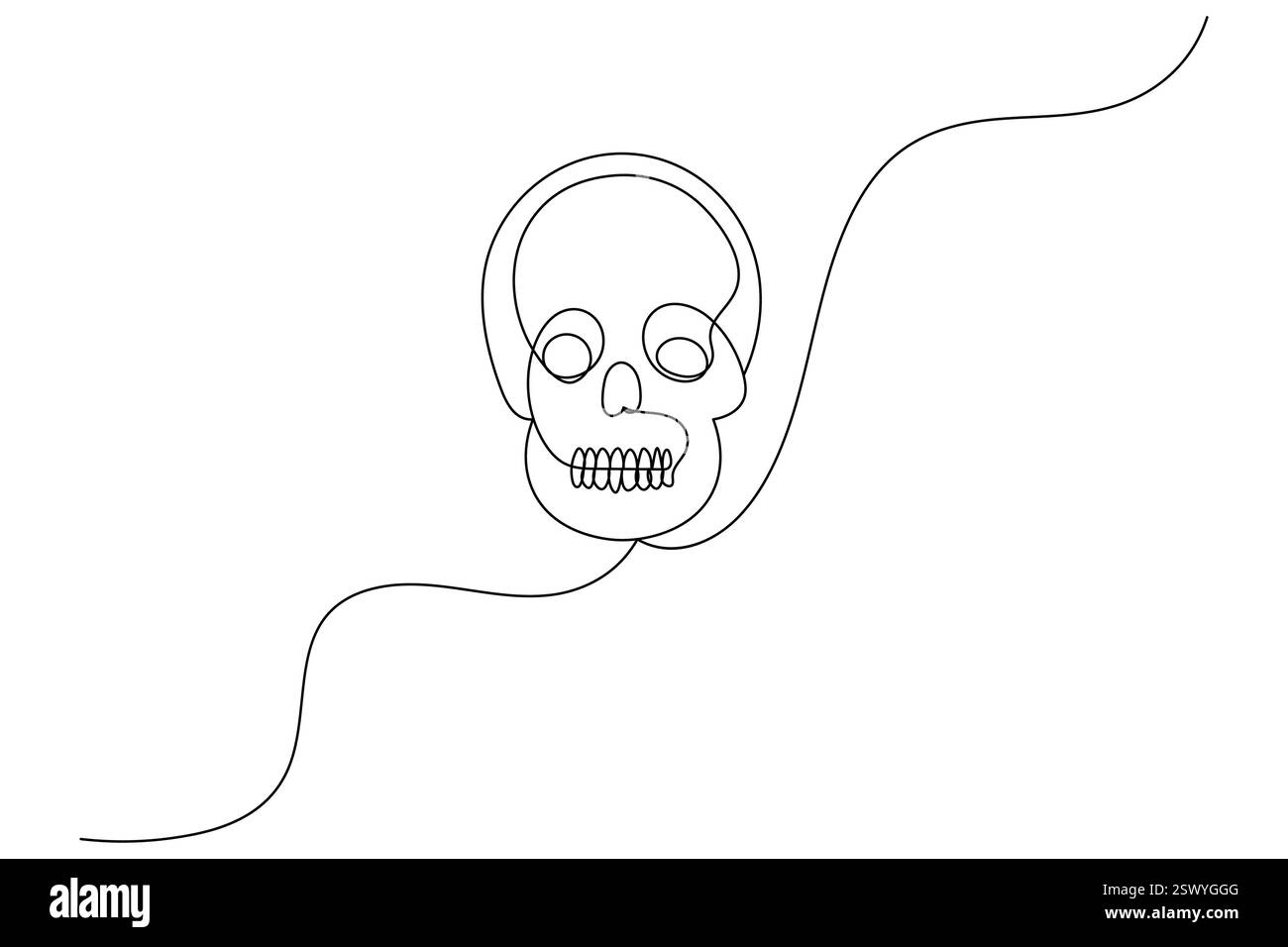 Human skull continuous one line drawing and and minimalist style ...