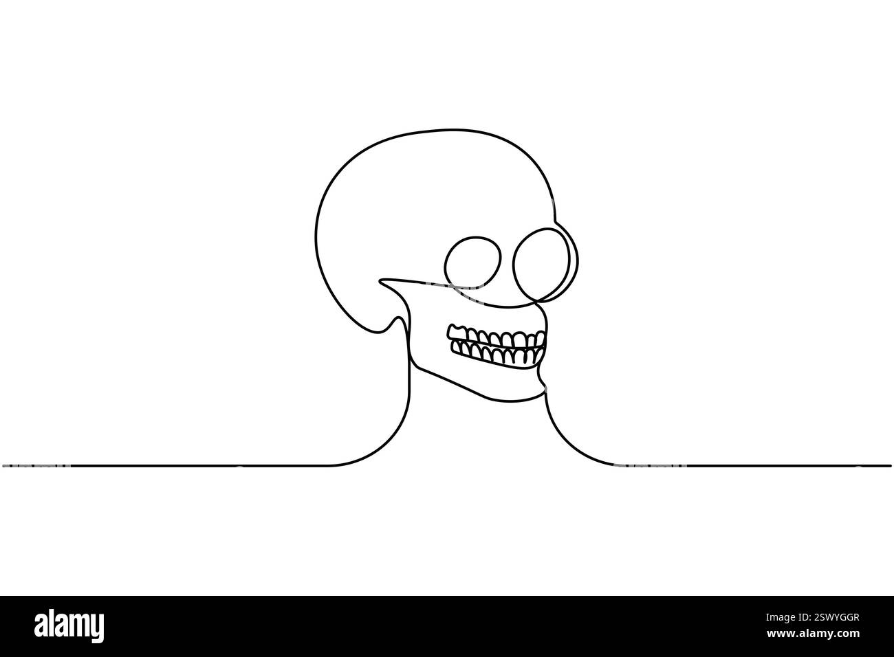 Human skull continuous one line drawing and and minimalist style ...