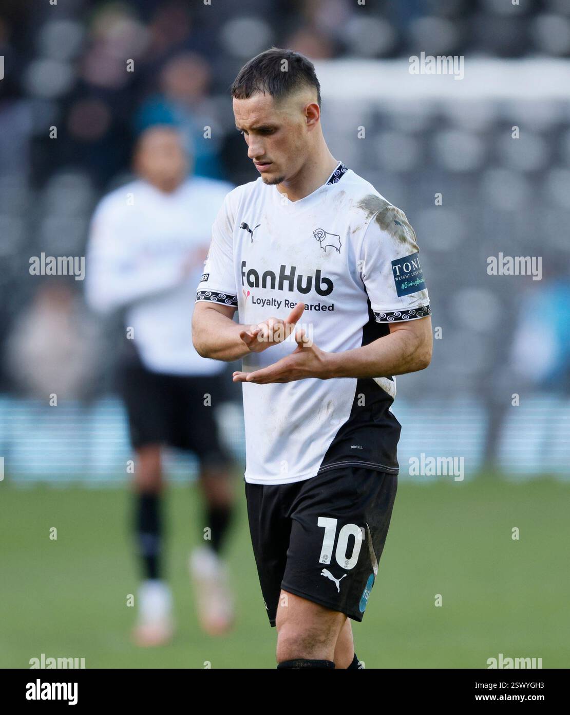 Derby County's Jerry Yates looks dejected after the final whistle as he ...