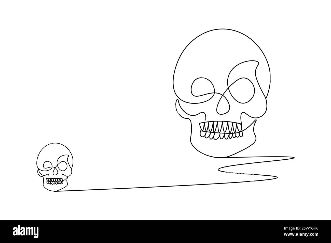 Human skull continuous one line drawing and and minimalist style ...