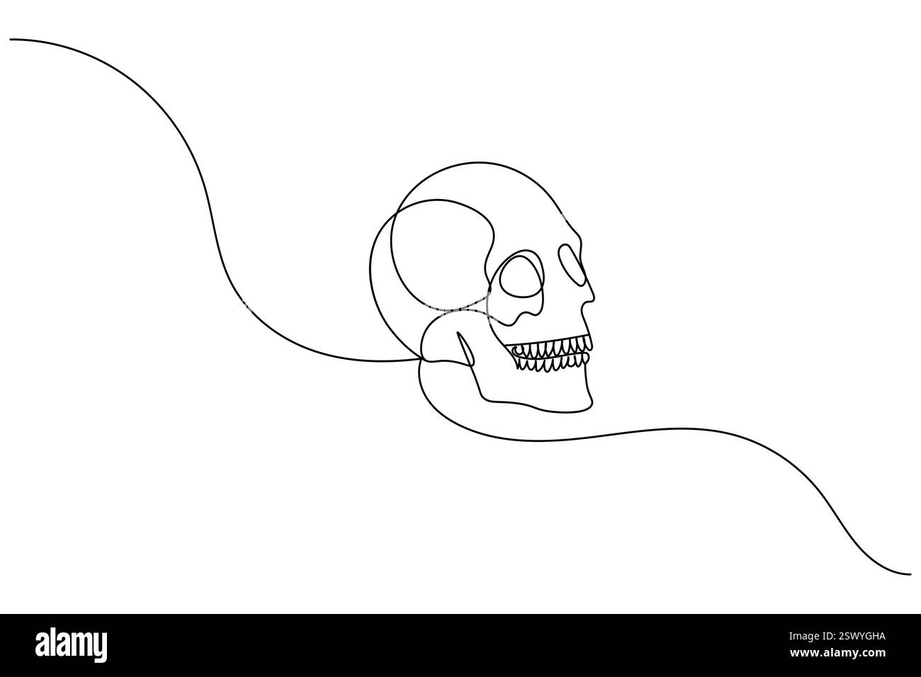 Human skull continuous one line drawing and and minimalist style ...