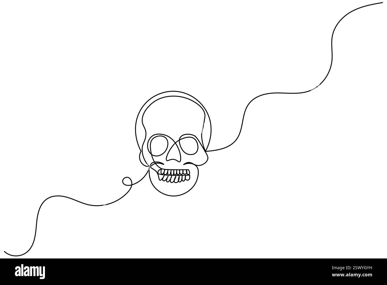 Human skull continuous one line drawing and and minimalist style ...