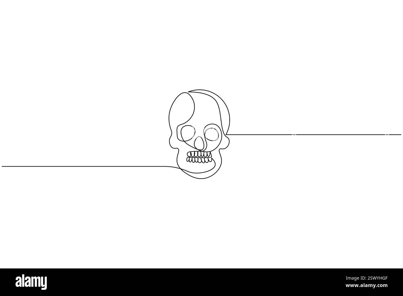 Human skull continuous one line drawing and and minimalist style ...