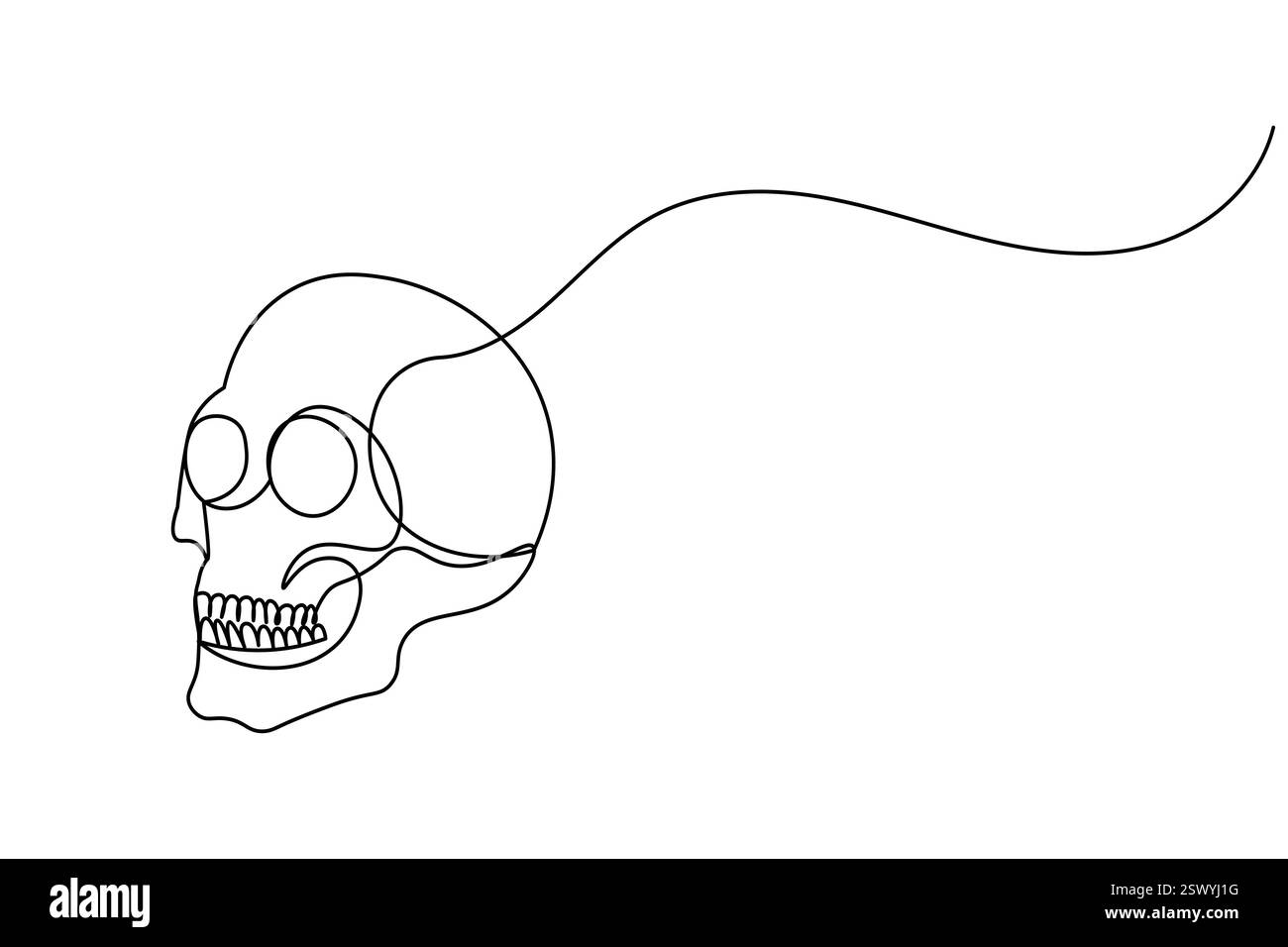 Human skull continuous one line drawing and and minimalist style ...