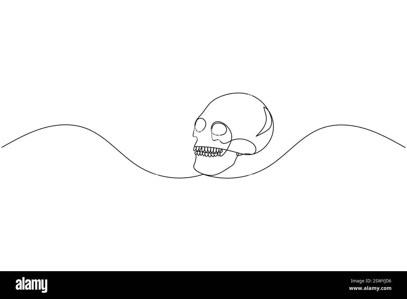 Human skull continuous one line drawing and and minimalist style ...