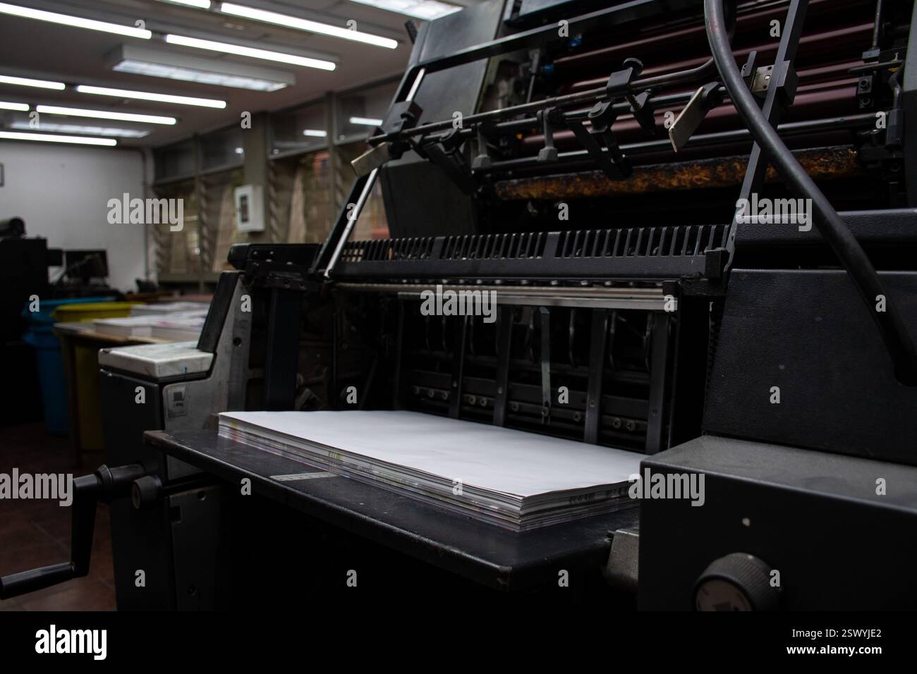 Industrial Printer with Paper High-Speed Printing Process Stock Photo ...