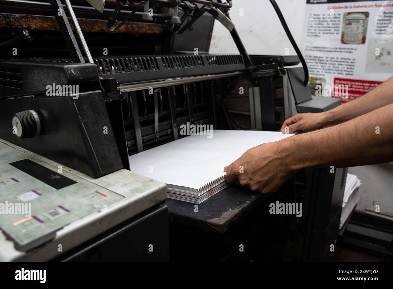 Worker Handling Industrial Printer Efficient Printing Production Stock ...