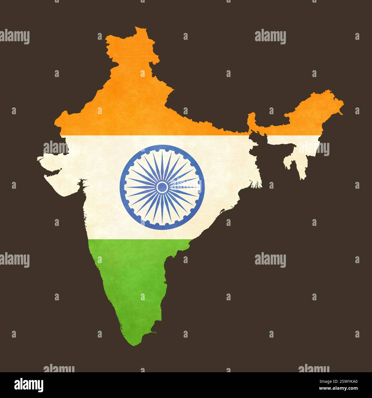 Isolated map of India with flag in soft grunge and vintage style Stock ...