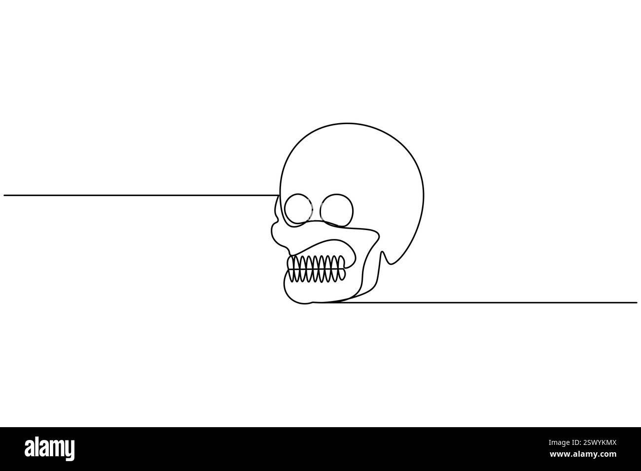 Human skull continuous one line drawing and and minimalist style ...