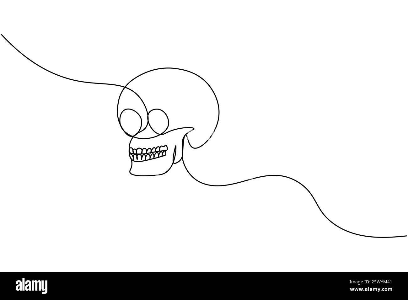 Human skull continuous one line drawing and and minimalist style ...