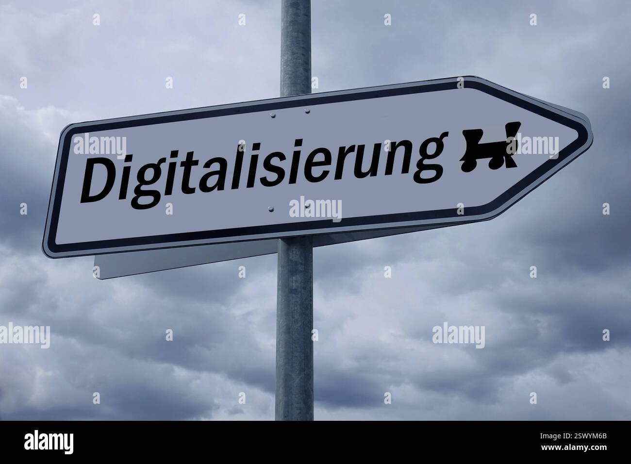 Wegweiser mit Digitalisierung und Eisenbahnpiktogramm Fotomontage ...