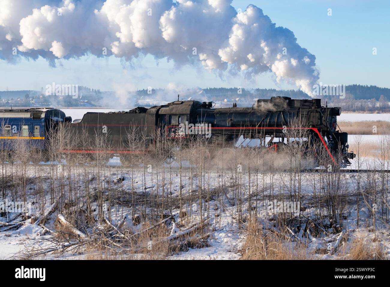 HELULYA, RUSSIA - FEBRUARY 20, 2025: The steam locomotive of the retro ...