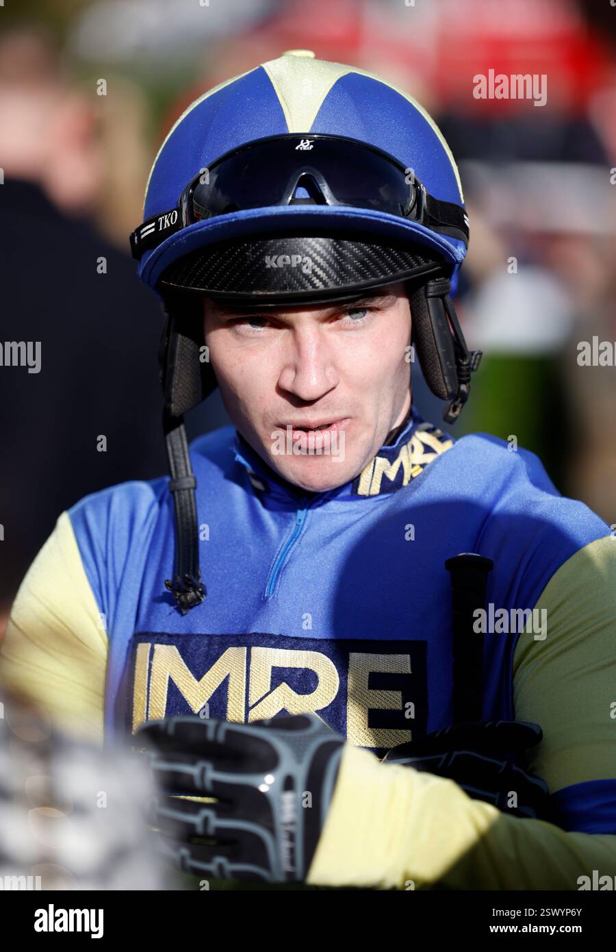 Jockey Jonathan Burke at Kempton Park Racecourse, Sunbury-on-Thames ...