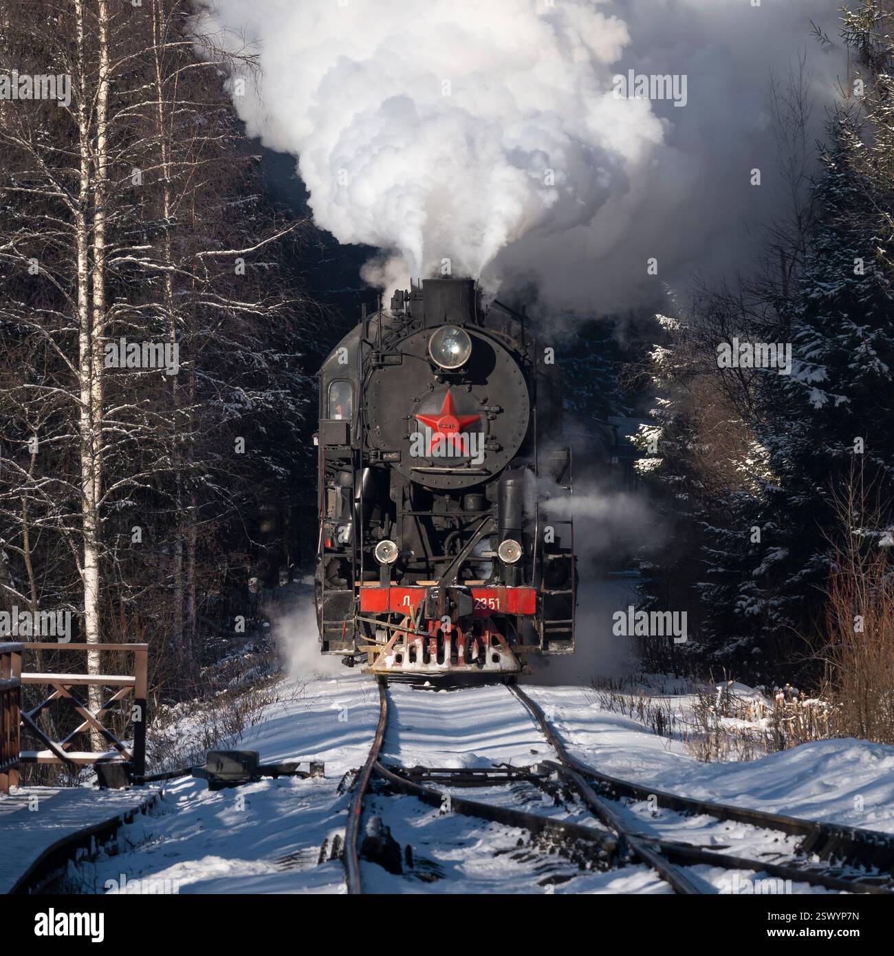 RUSKEALA, RUSSIA - FEBRUARY 20, 2025: Steam locomotive L-2351 (series L ...