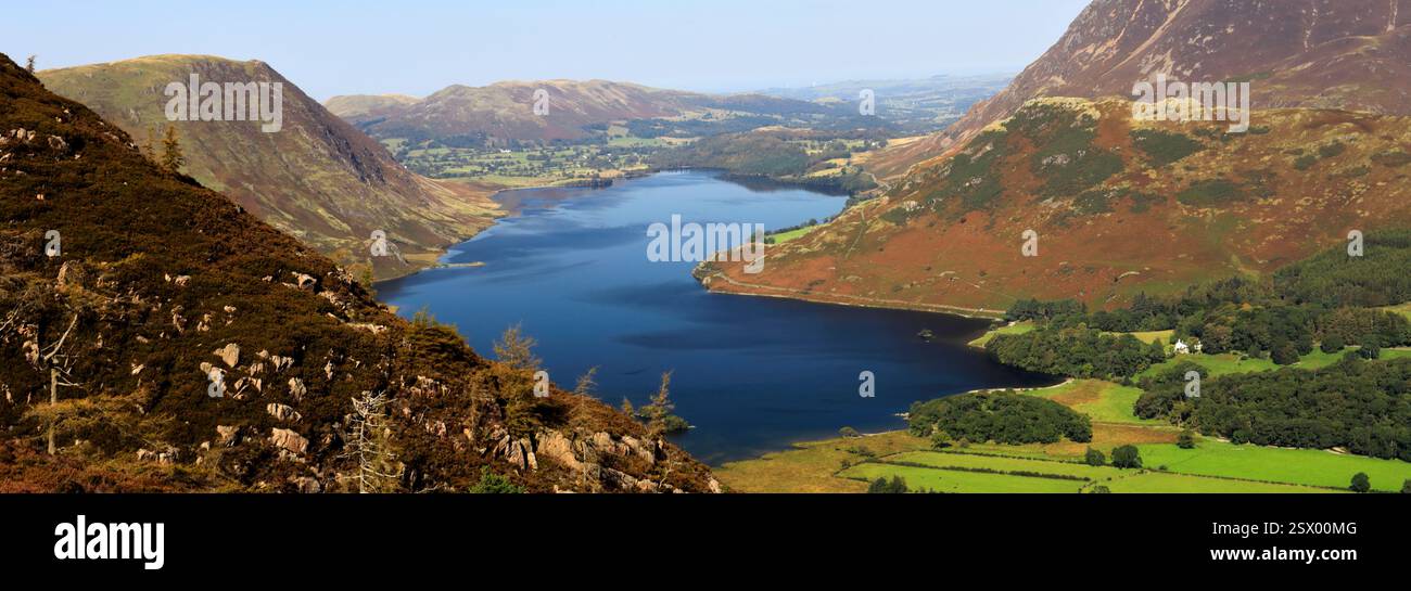 Autumn view over Crummock Water from Red Pike fell, Lake District ...
