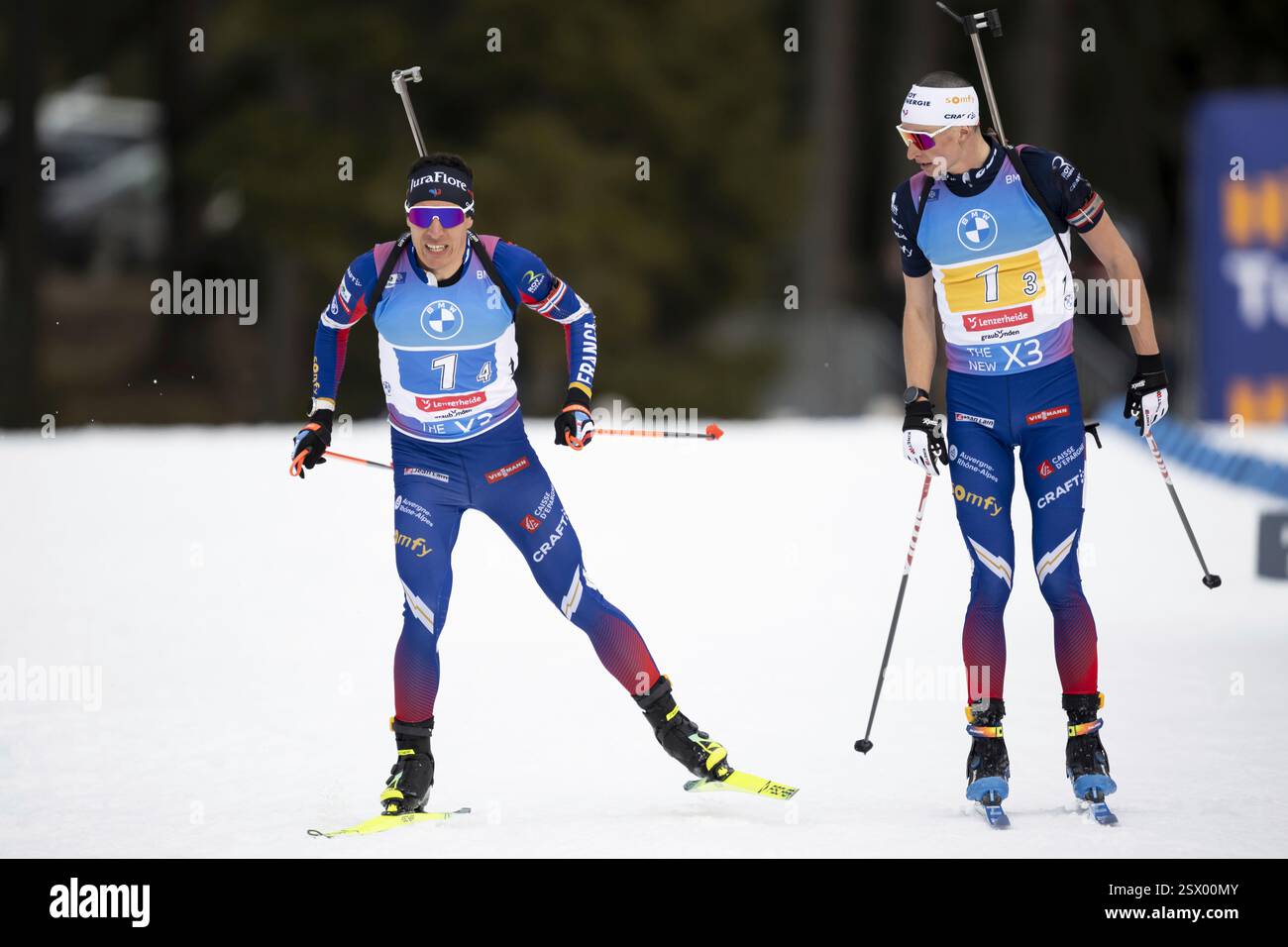 Quentin Fillon Maillet and Eric Perrot of France, right, in action ...