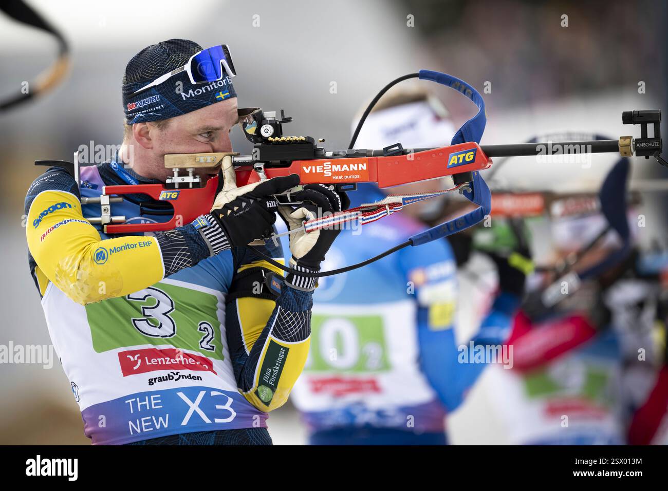 Jesper Nelin of Sweden shoots during the men's relay race at the IBU ...