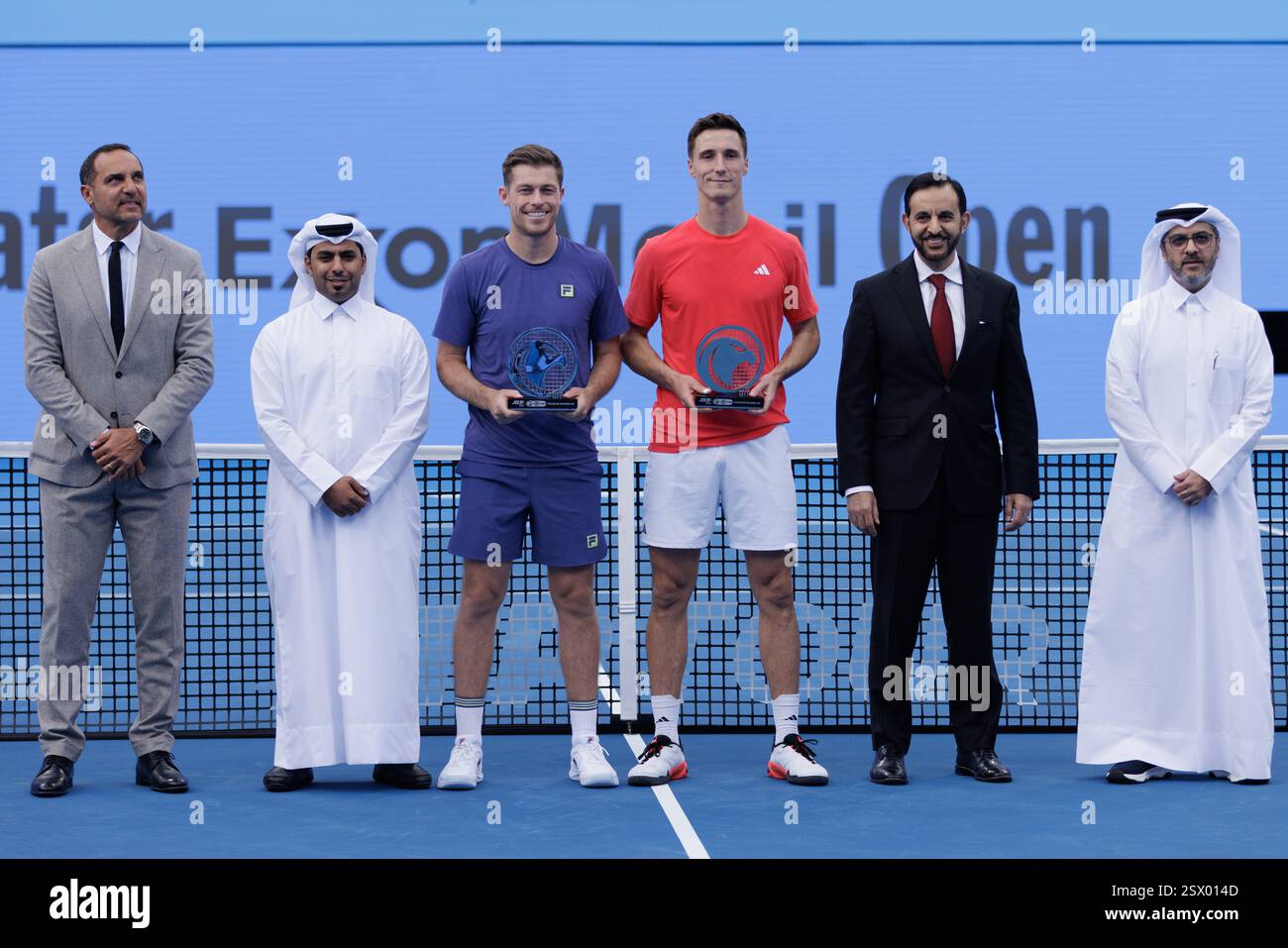 Doha, Qatar. 22nd Feb, 2025. Tareq Zainal, Julian Cash, Neal Skupski and Karim Alami during the ...