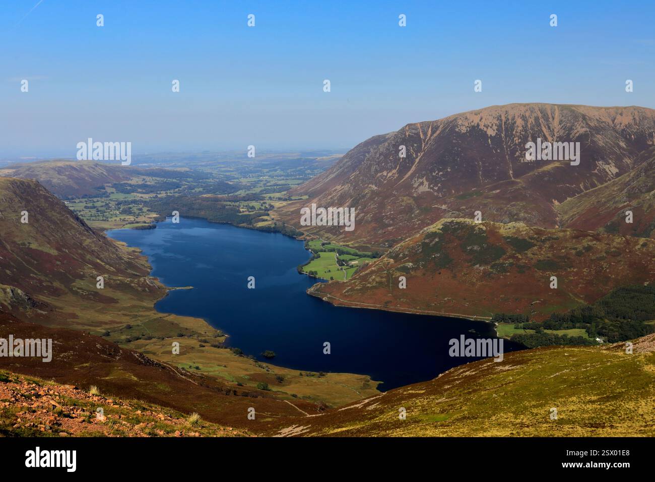 Autumn view over Crummock Water from Red Pike fell, Lake District ...