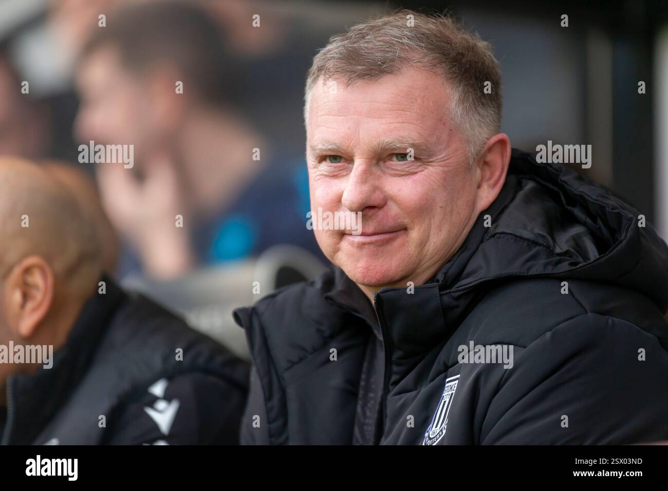 Stoke City Manager, Mark Robins, within the dugouts during the Sky Bet ...