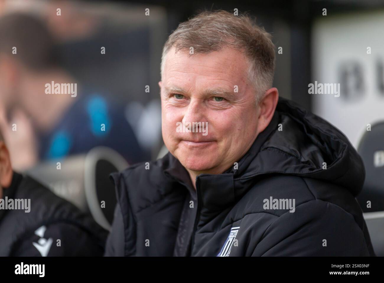 Stoke City Manager, Mark Robins, within the dugouts during the Sky Bet ...