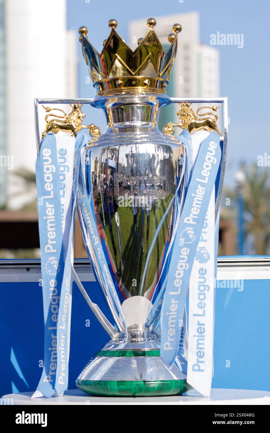 The Premier League trophy present in Doha during the 2025 Qatar ...