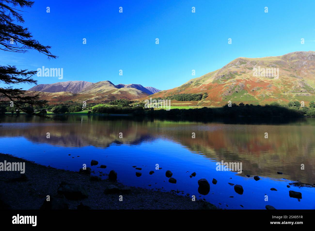Reflections of the Buttermere Fells in Buttermere, Lake District ...