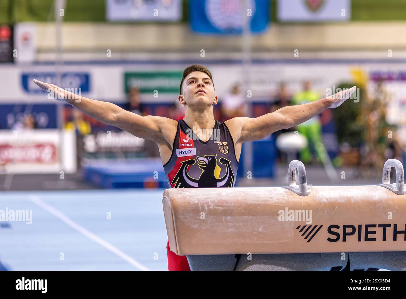 Cottbus, Germany. 22nd Feb, 2025. Gymnastics: World Cup, men's pommel ...