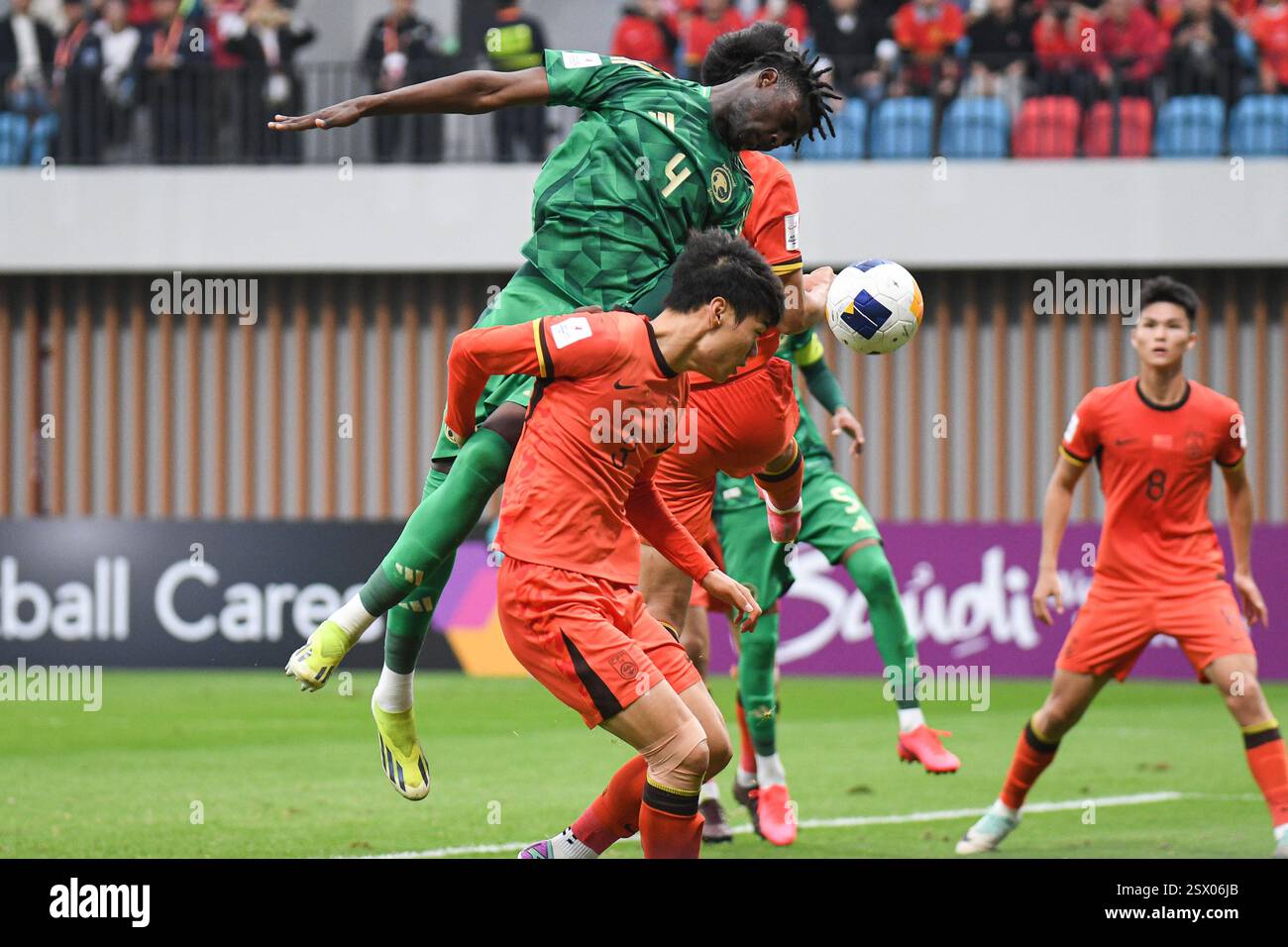 Shenzhen, China. 22 February, 2025. Saud Haroun #4 of Saudi Arabia during the 2025 AFC U20 Asian ...