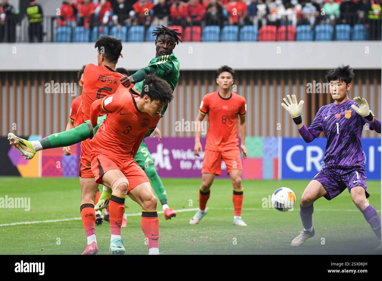 Shenzhen, China. 22 February, 2025. Saud Haroun #4 of Saudi Arabia during the 2025 AFC U20 Asian ...