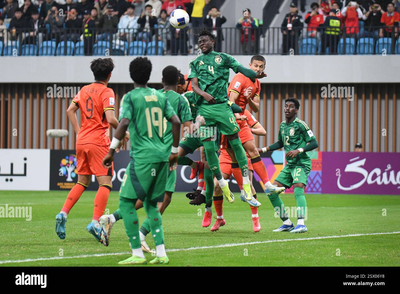 Shenzhen, China. 22 February, 2025. Saud Haroun #4 of Saudi Arabia during the 2025 AFC U20 Asian ...