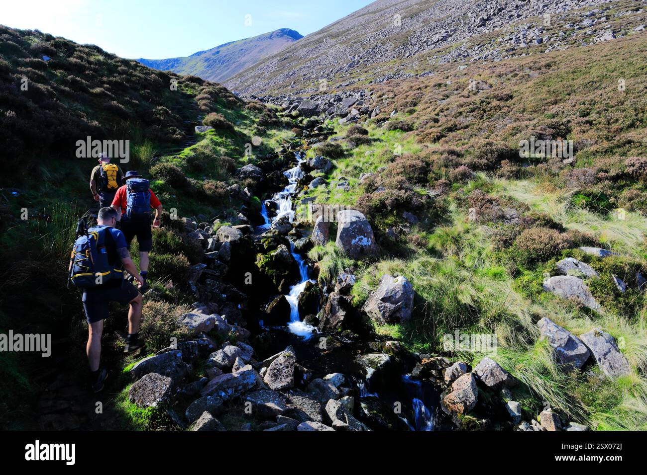 Walkers at Sour Milk Gill above Bleaberry Tarn, Buttermere, Lake ...