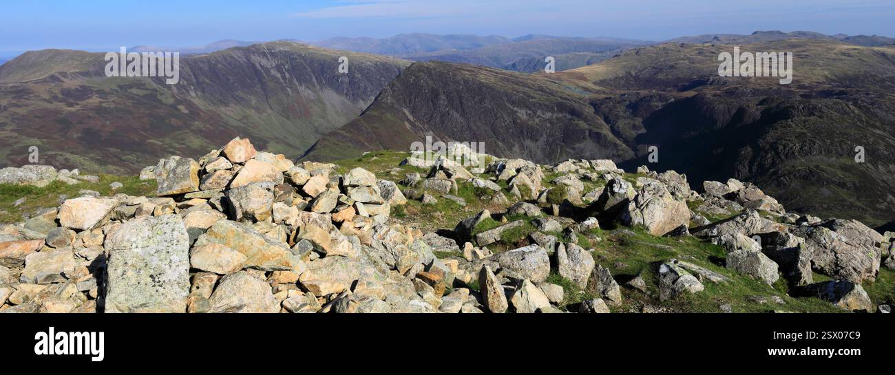 The summit cairn of High Crag fell above Buttermere, Lake District ...