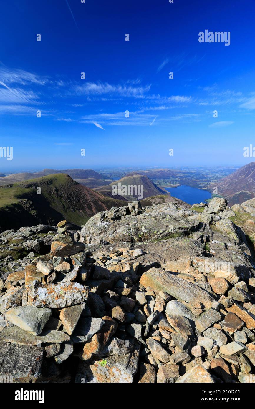The summit cairn of High Stile fell above Buttermere, Lake District ...
