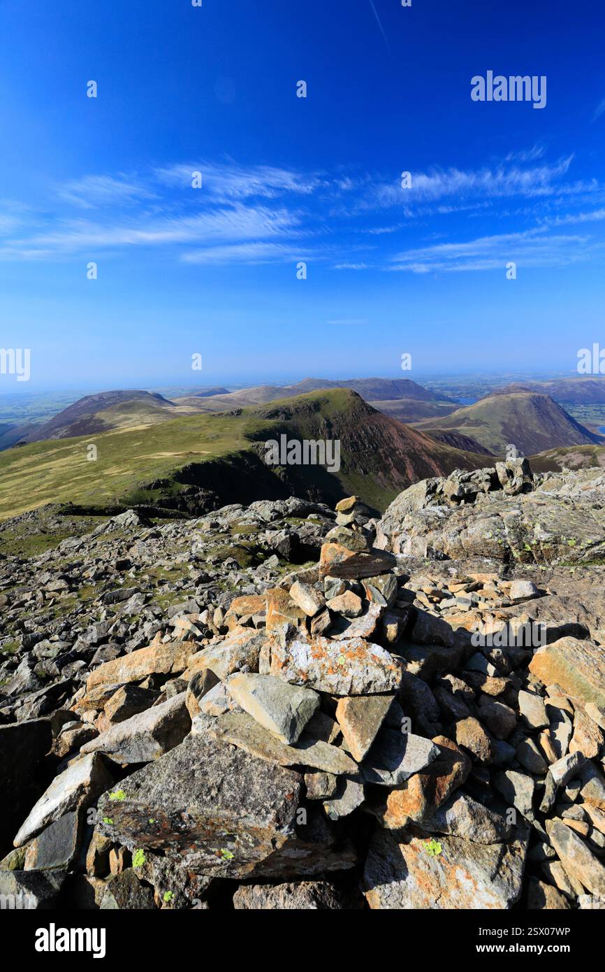 The summit cairn of High Stile fell above Buttermere, Lake District ...